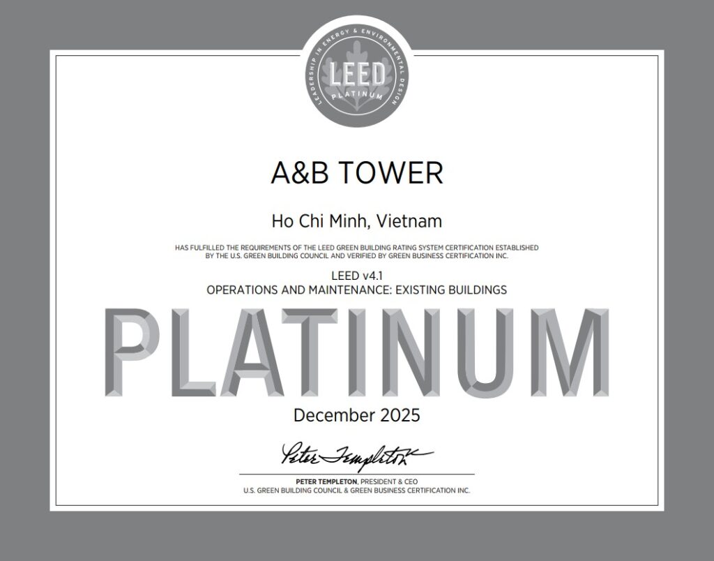AB Tower đạt chứng nhận LEED Platinum - Cột mốc mới của văn phòng hạng ...