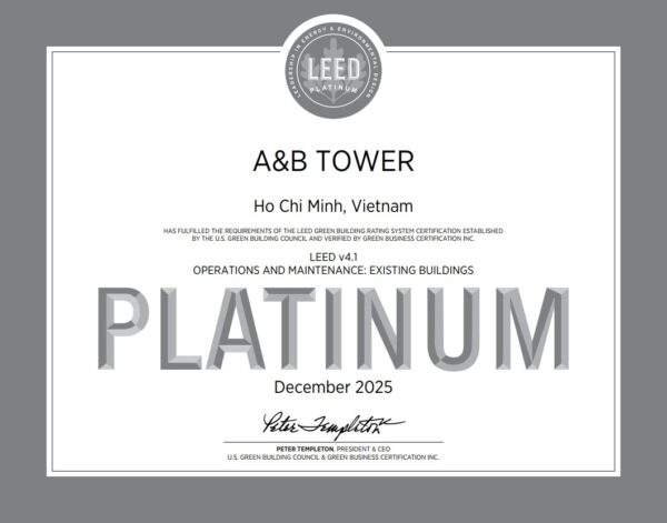 AB Tower đạt chứng nhận LEED Platinum - Cột mốc mới của văn phòng hạng ...